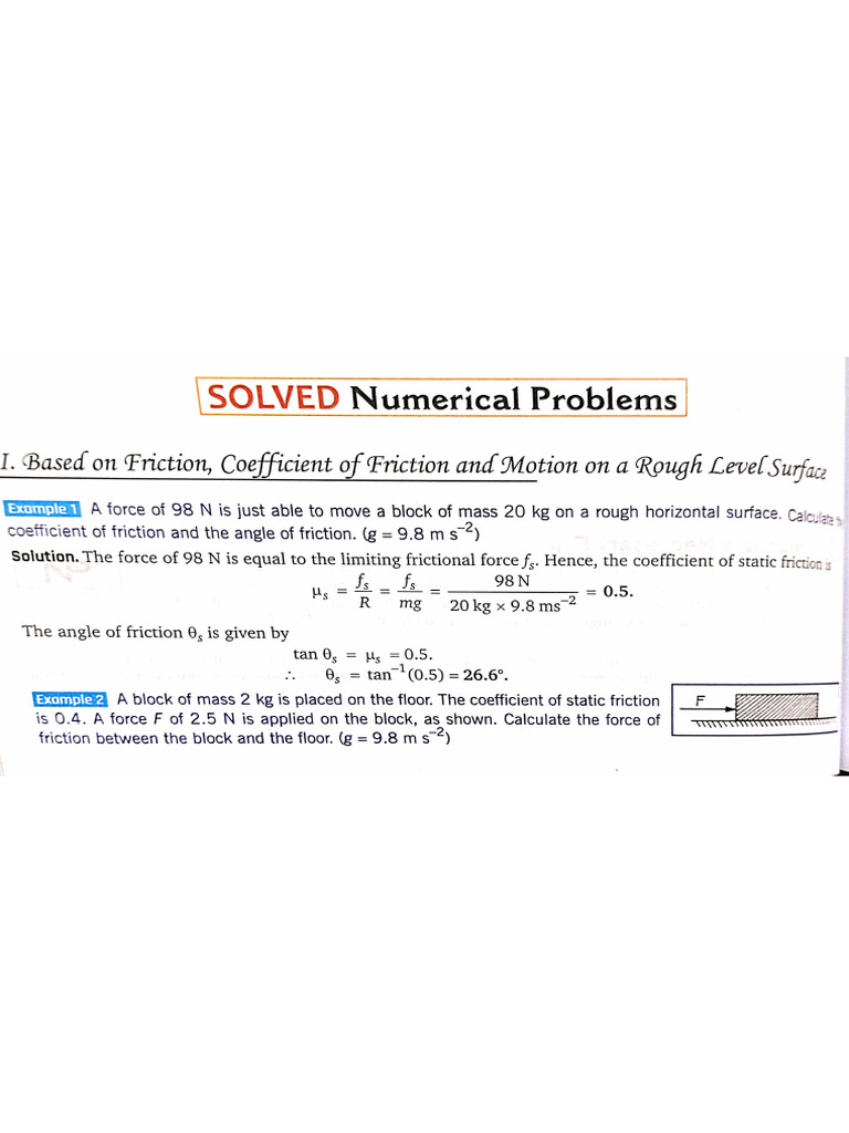 Friction Numericals (Solved) | PDF