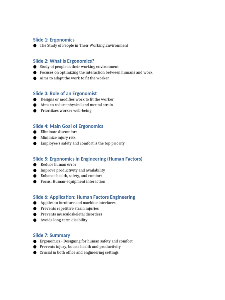 Ergonomics Reporting Script | PDF