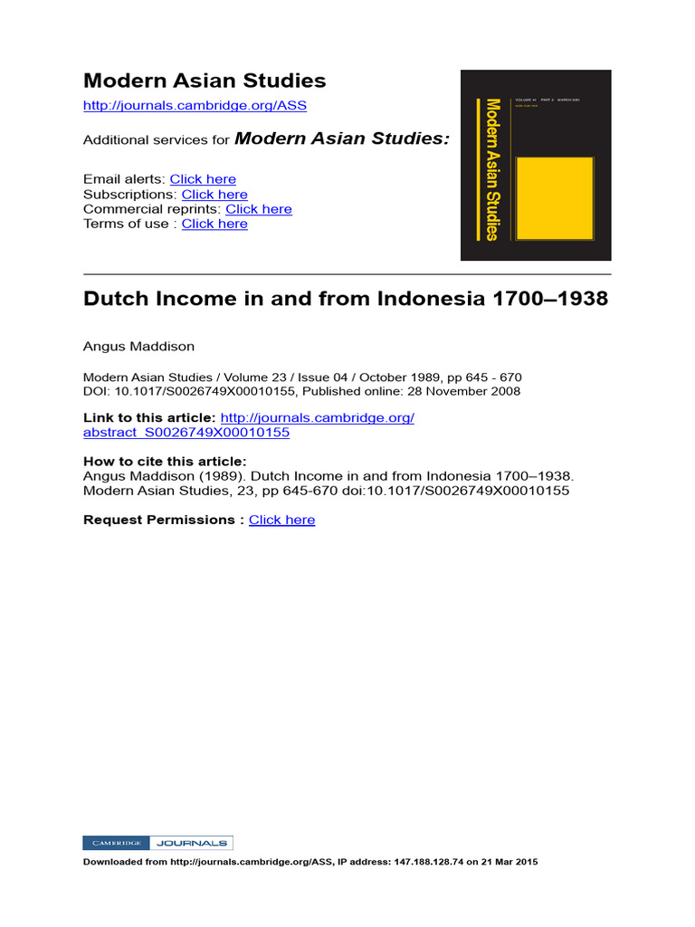 Dutch Income from Indonesia (1700-1938) | PDF | Indonesia | Java
