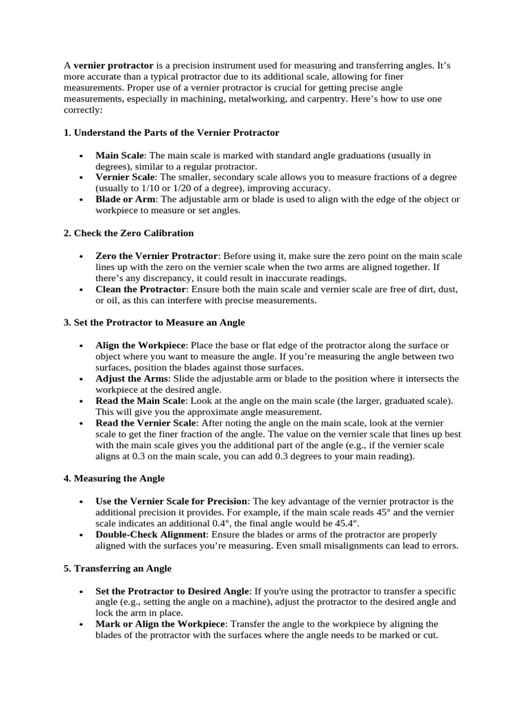 Use of A Vernier Protractor | PDF