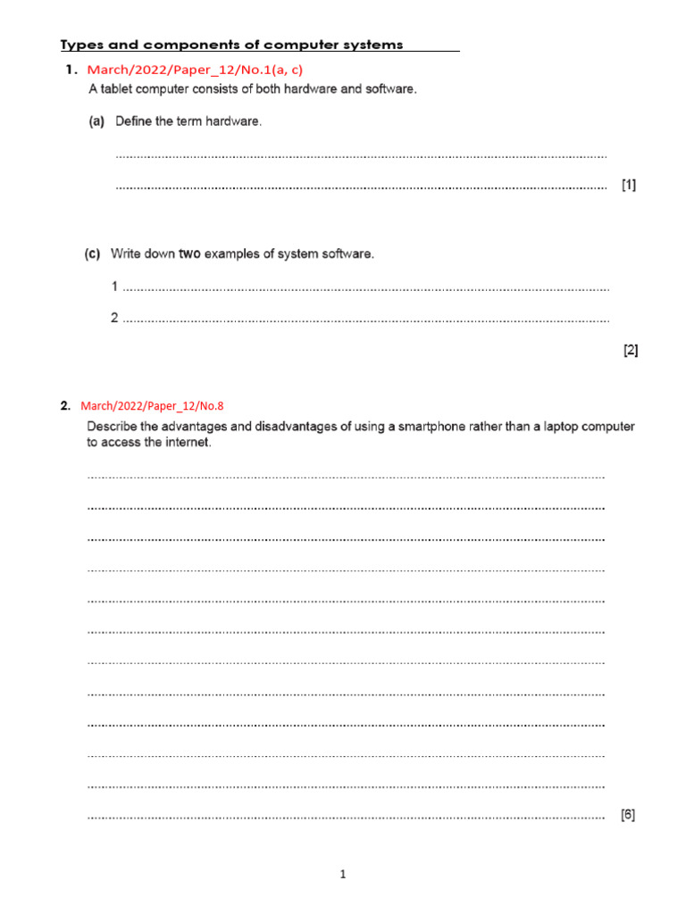 2022 Types and Components of Computer Systems IGCSE 0417 | PDF