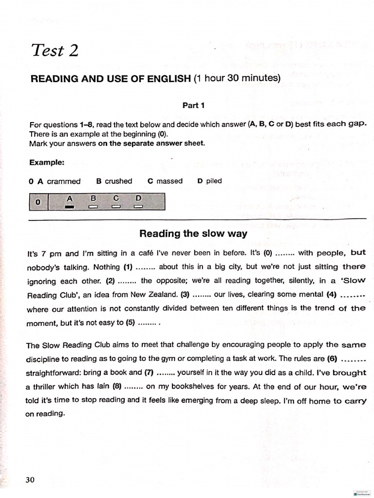 Advanced 3 - Test 2 Reading & Use of English | PDF