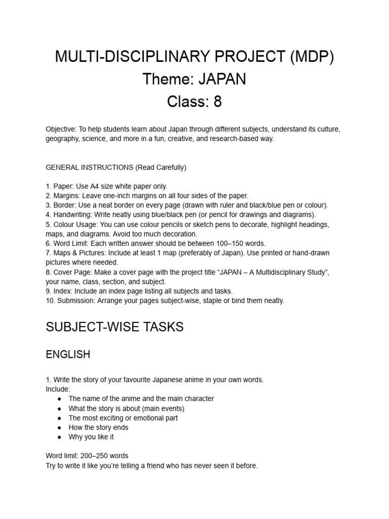 Multi-Disciplinary Project (MDP) | PDF | Japan