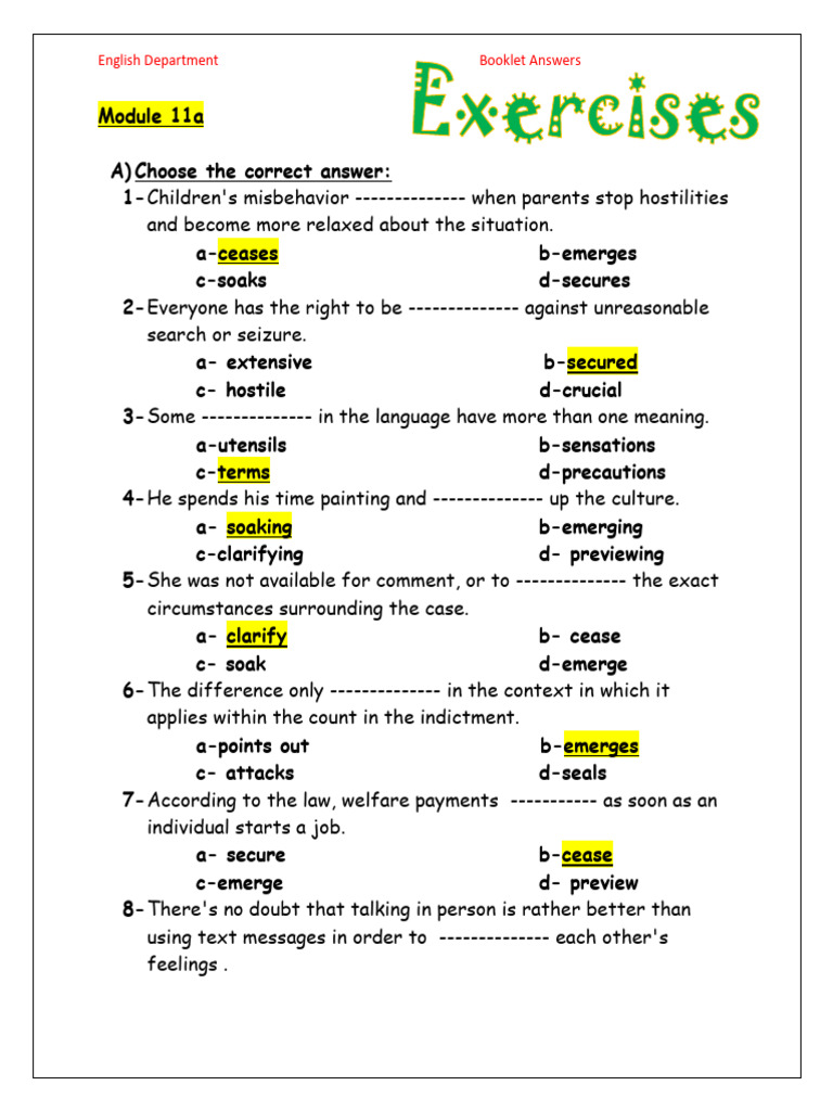 English Module 11a Answer Key | PDF