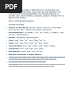 A1 Level English Vocabulary List | PDF
