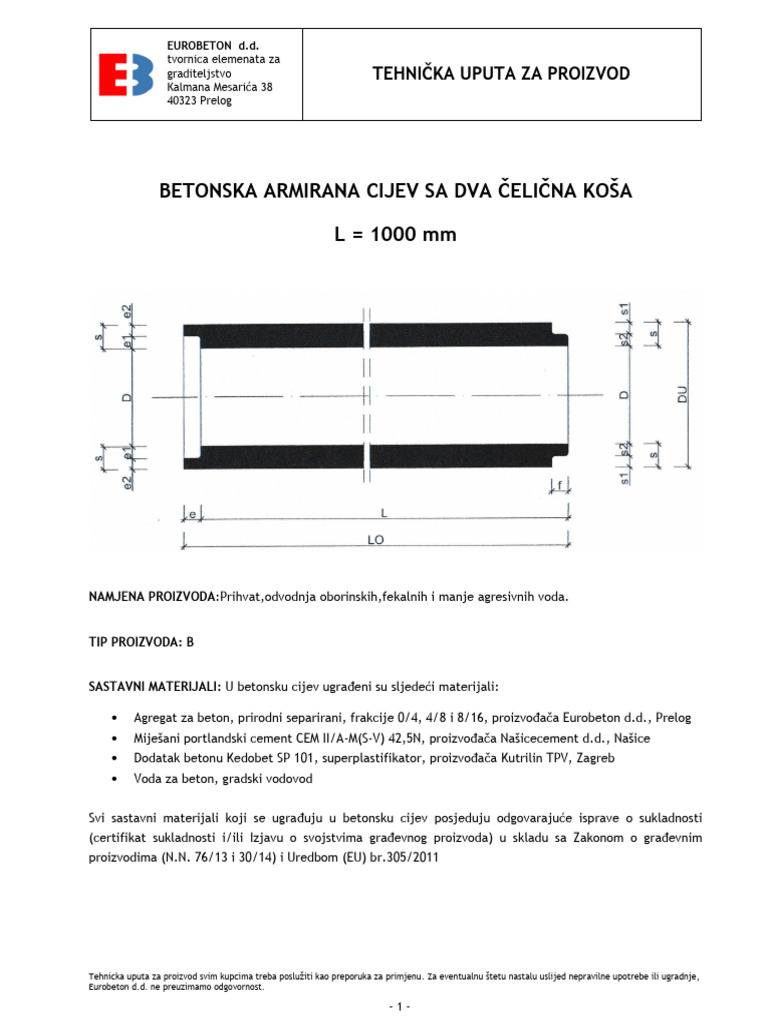 Tehnička Uputa Cijevi Sa Dva Čelična Koša | PDF