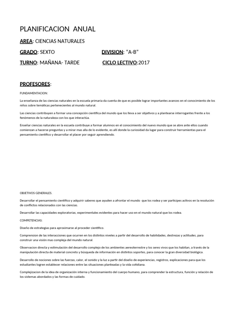PLANIFICACION ANUAL 6to GRADO | PDF | Geometría | Organismos