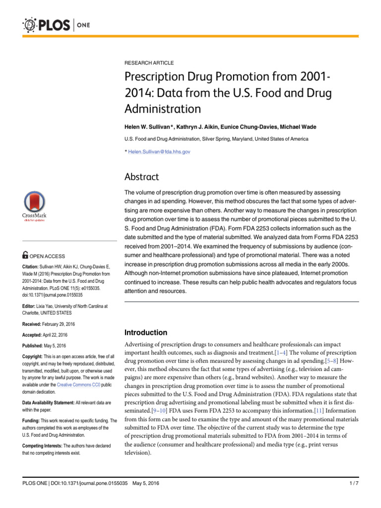 Prescription Drug Promotion From 20012014 | PDF | Food And Drug ...