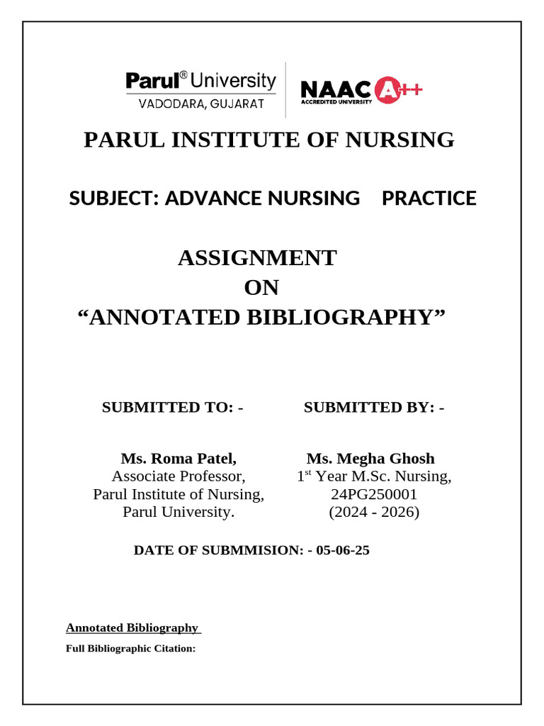 Annotated Bibliography 1 | PDF | Evidence Based Medicine | Nursing