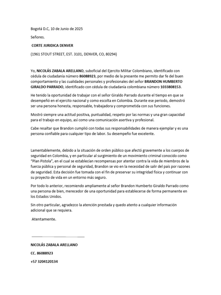 Carta Nicolas Zabala | PDF