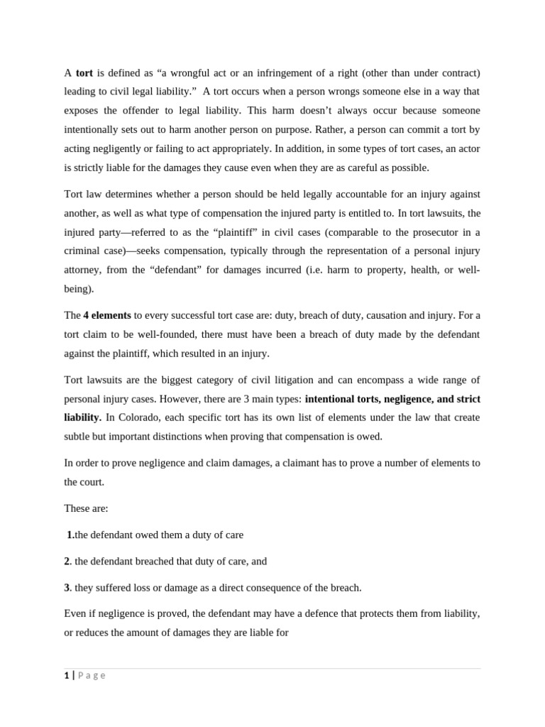 Law of Tort Assignment 1 Stanley | PDF | Negligence | Tort