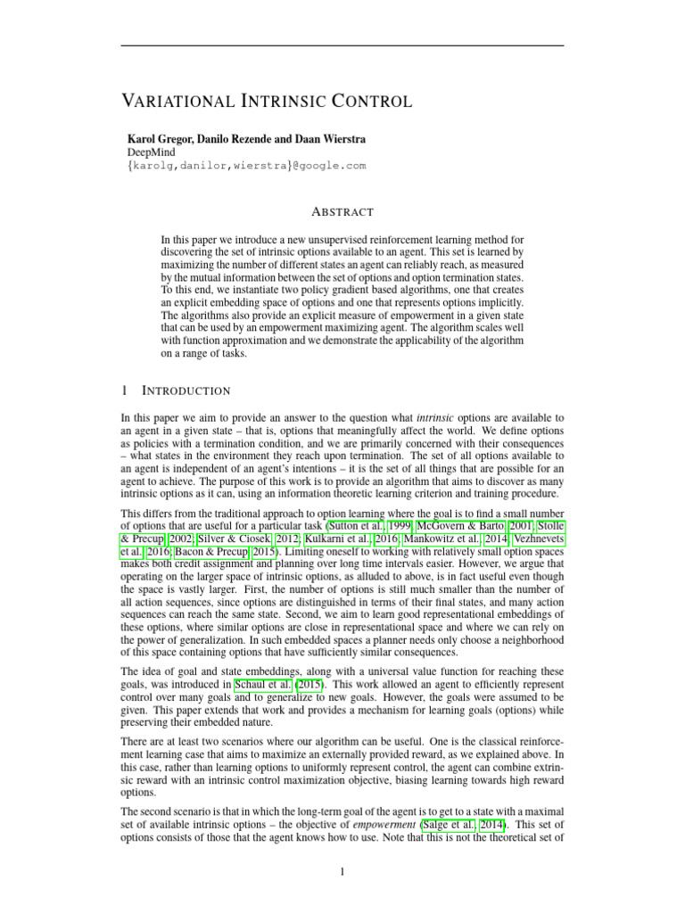 Variational Intrinsic Control | PDF | Logarithm | Learning