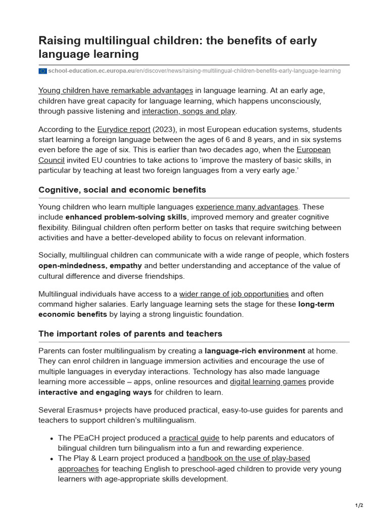 Raising Multilingual Children The Benefits of Early Language Learning ...