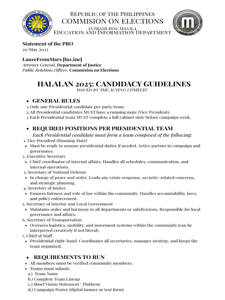 Halalan 2025 Candidacy Guidelines (Comelec) (Revised) | PDF ...