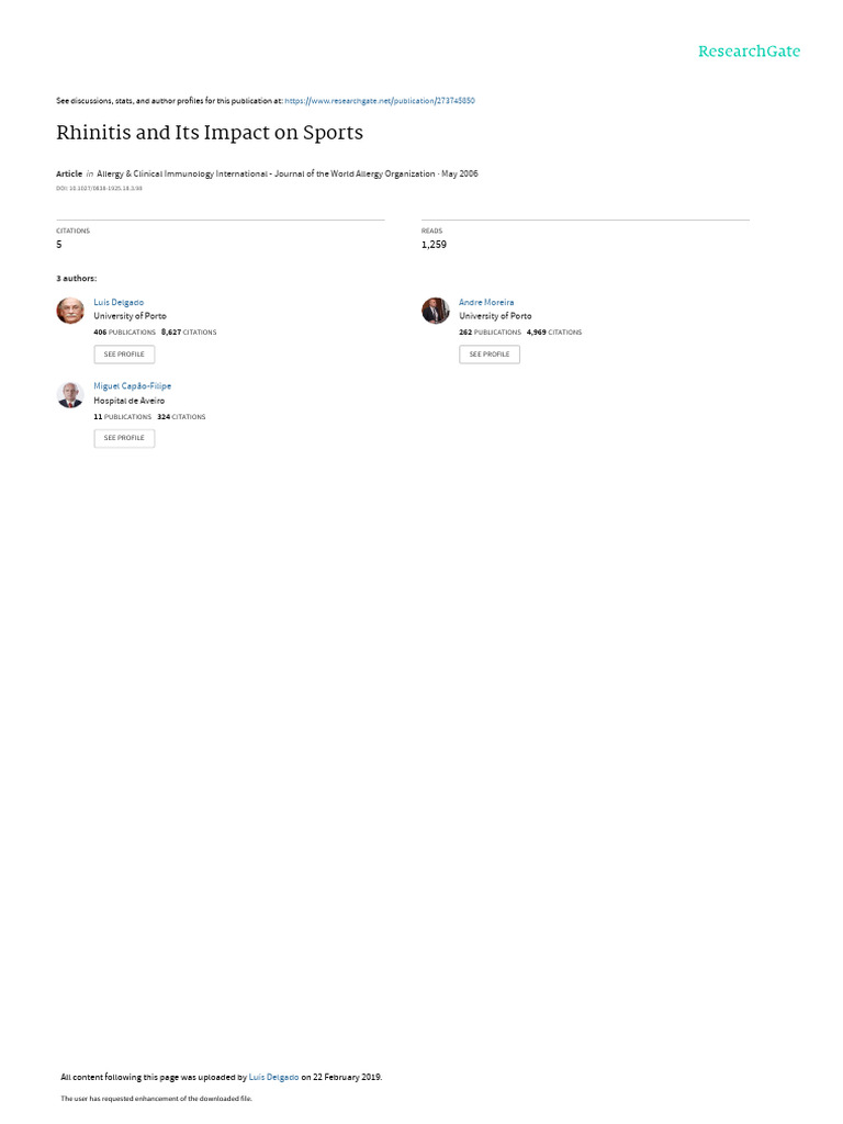 Rhinitis and Its Impact On Sports | PDF | Allergy | Asthma