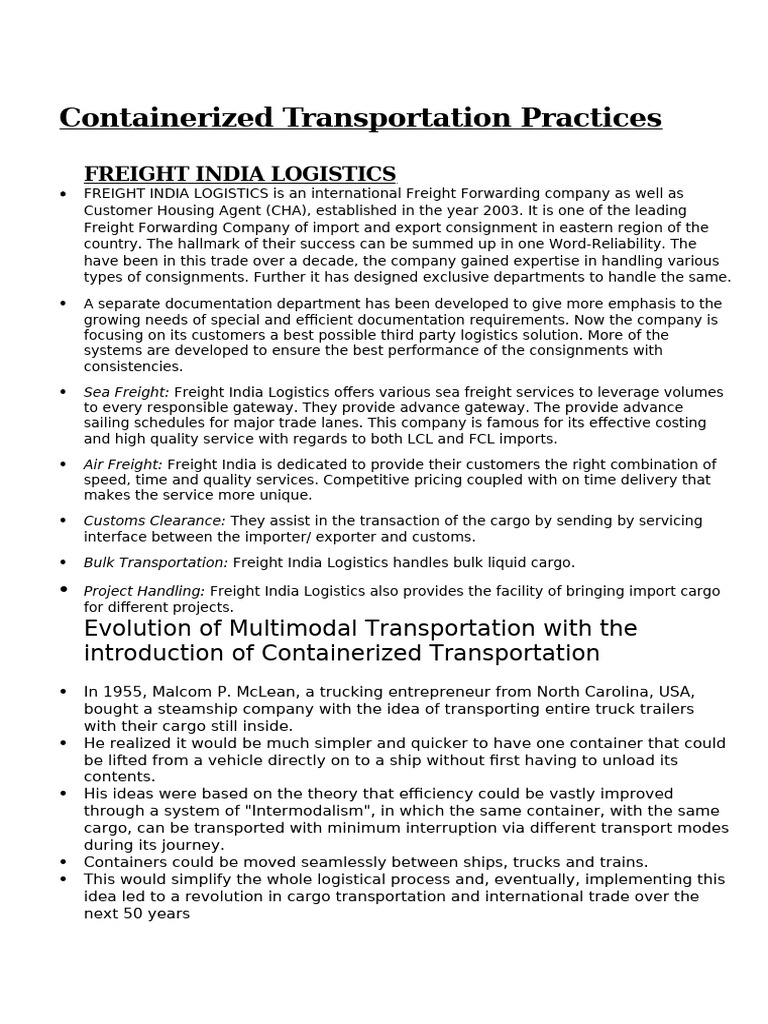 Containerized Transportation Overview | PDF | Cargo | Transport