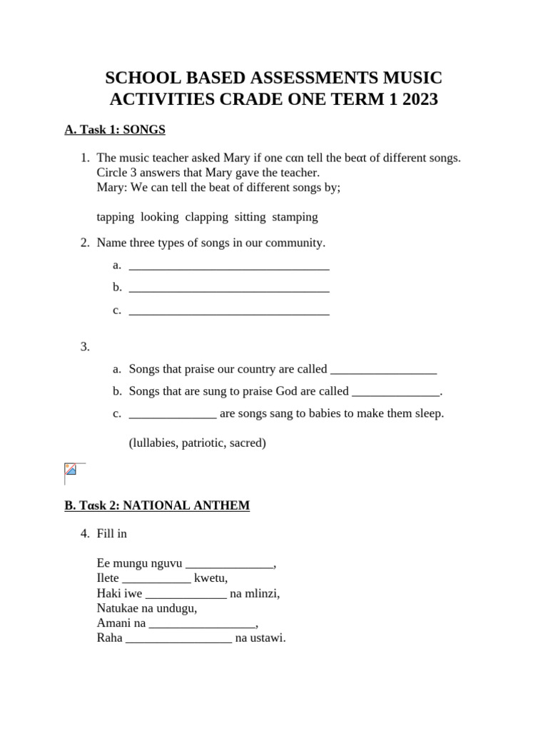 School Based Assessments Music Activities | PDF