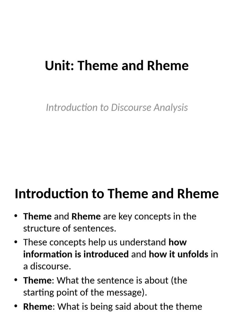 Understanding Theme and Rheme | PDF | Sentence (Linguistics) | Subject ...