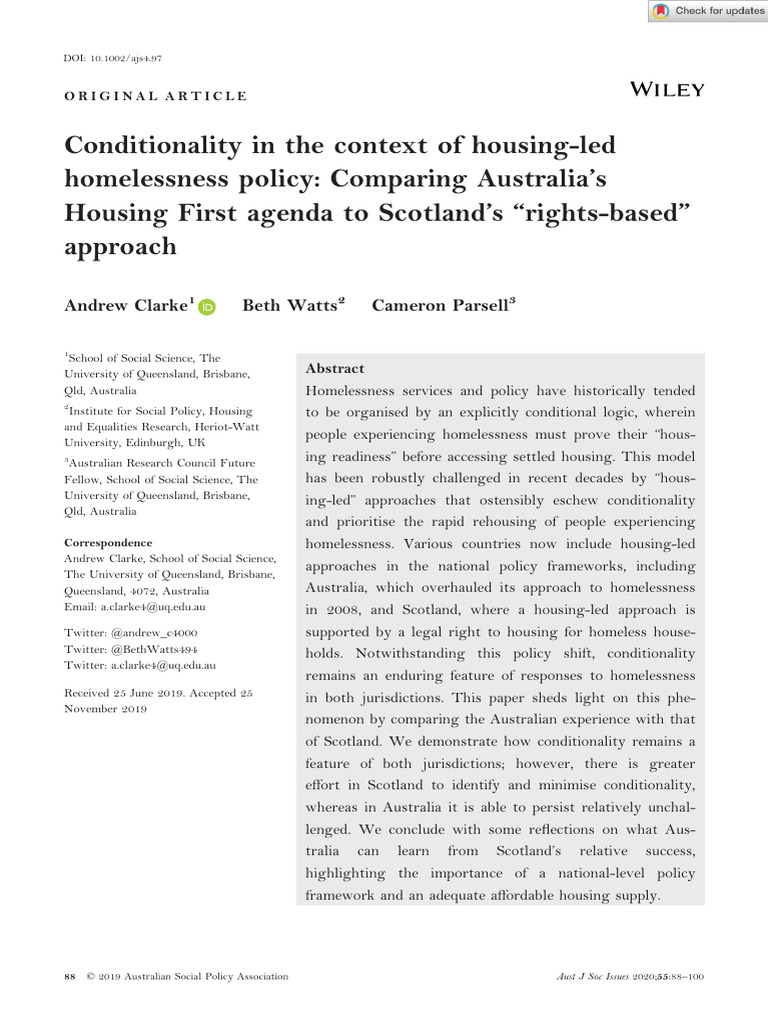 Aust J Social Issues - 2019 - Clarke - Conditionality in The Context of Housing Led Homelessness ...