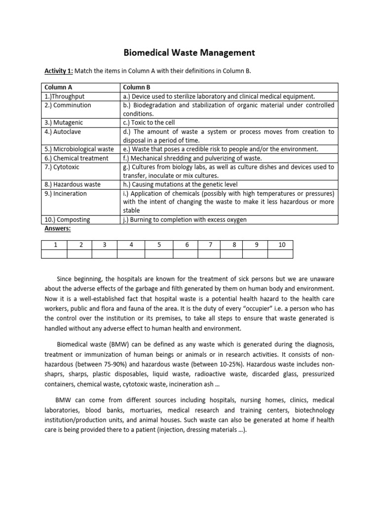 Biomedical Waste Management | PDF | Waste | Human Impact On The Environment