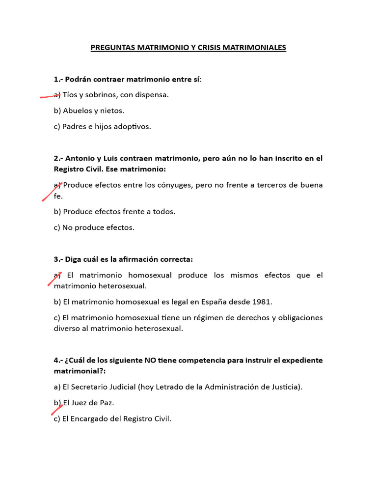 Preguntas Bloque 1 y 2 | PDF | Divorcio | Matrimonio