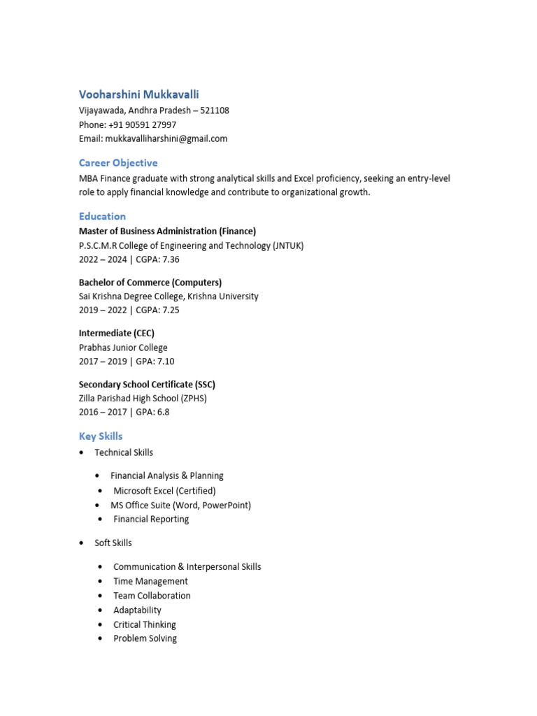 Vooharshini Mukkavalli Resume Updated | PDF