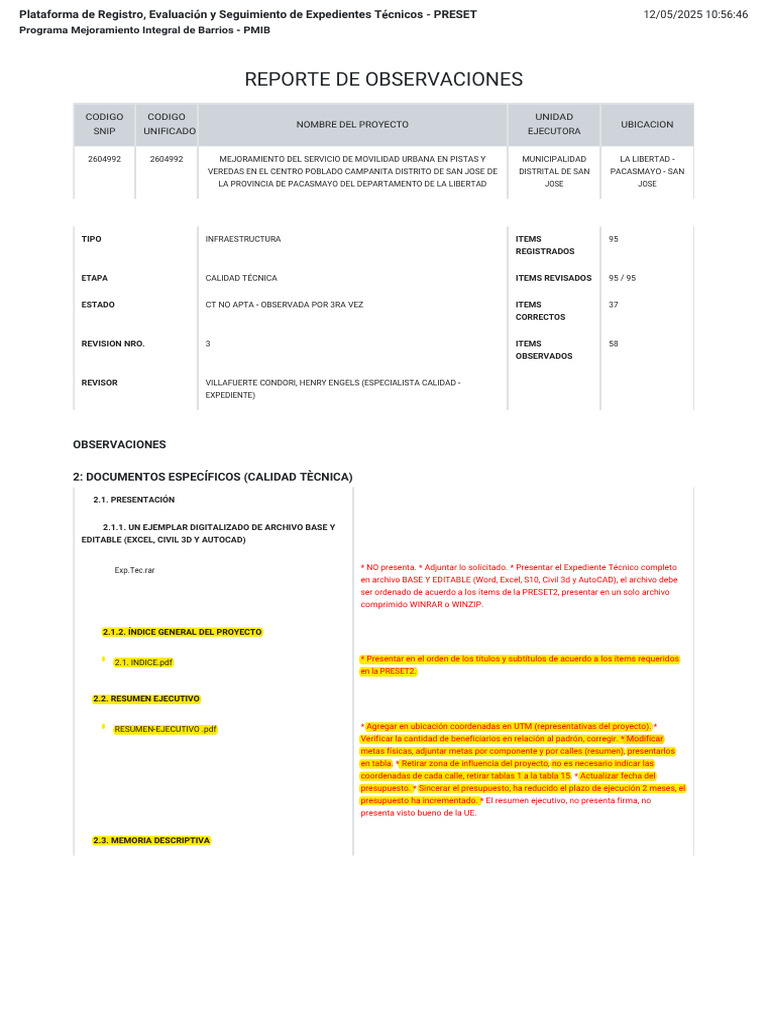 Observaciones de Expediente Tecnico | PDF | Riesgo | Presupuesto