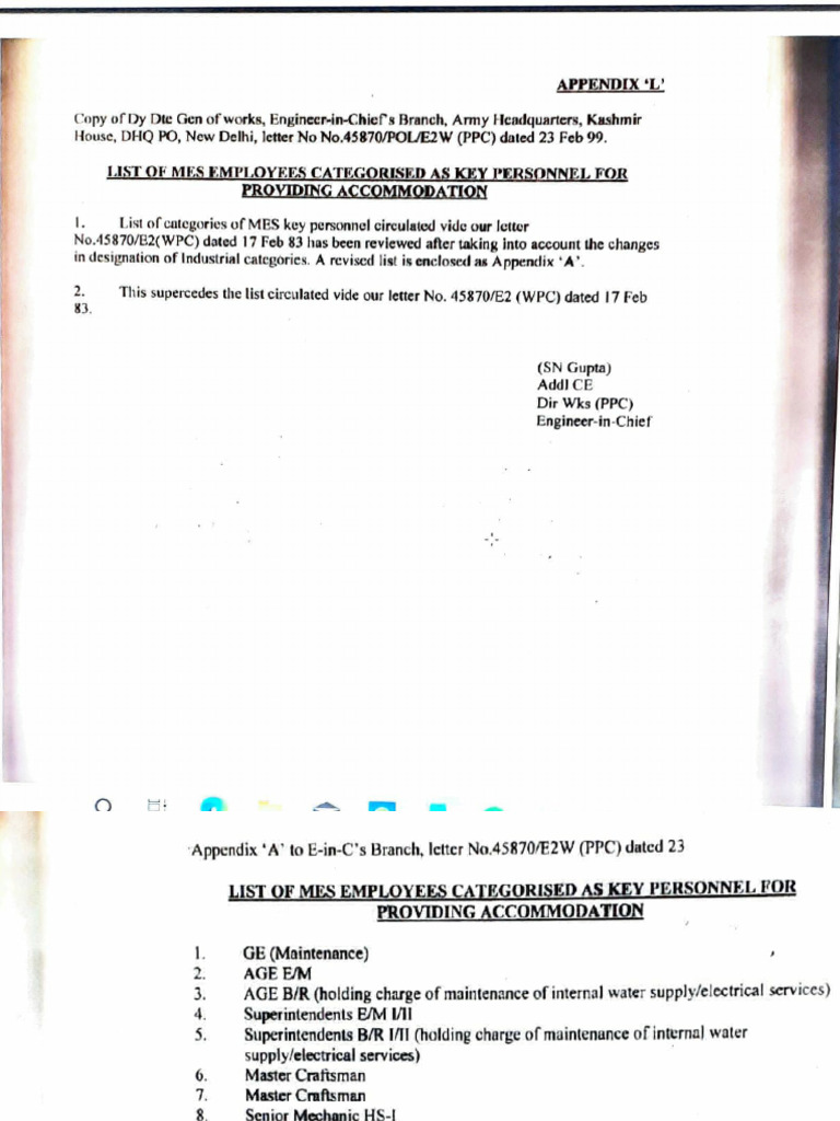 MES Key Personnel Accommodation List | PDF