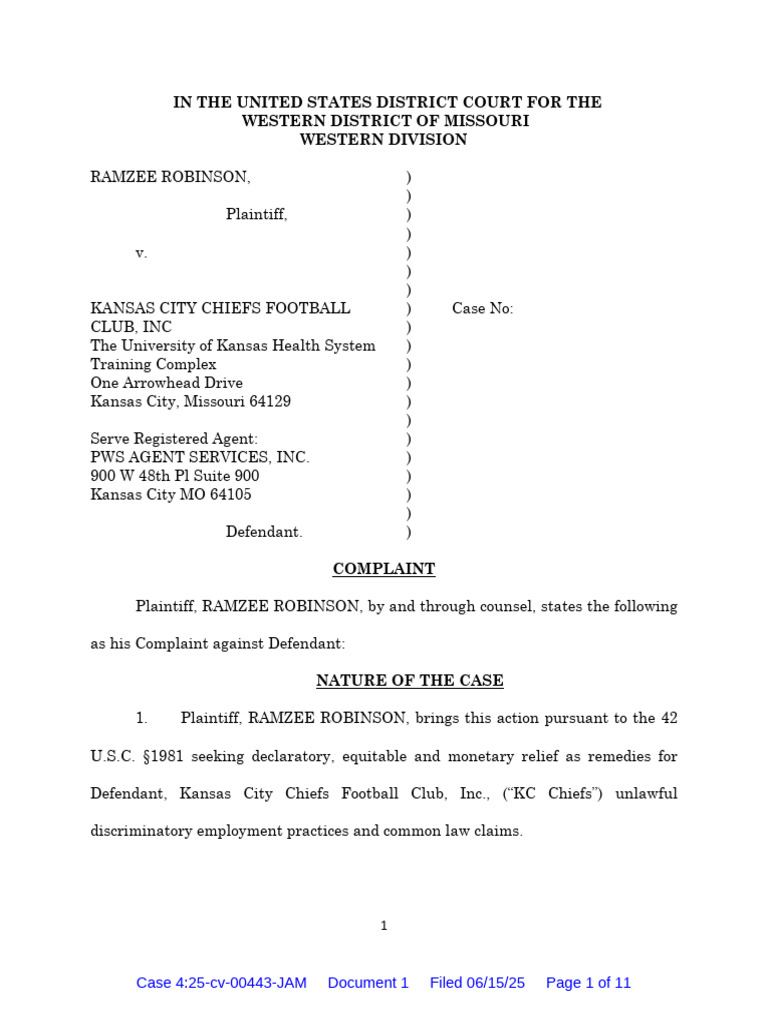 Ramzee Robinson vs. KC Chiefs Lawsuit | PDF | Damages | Legal Remedy