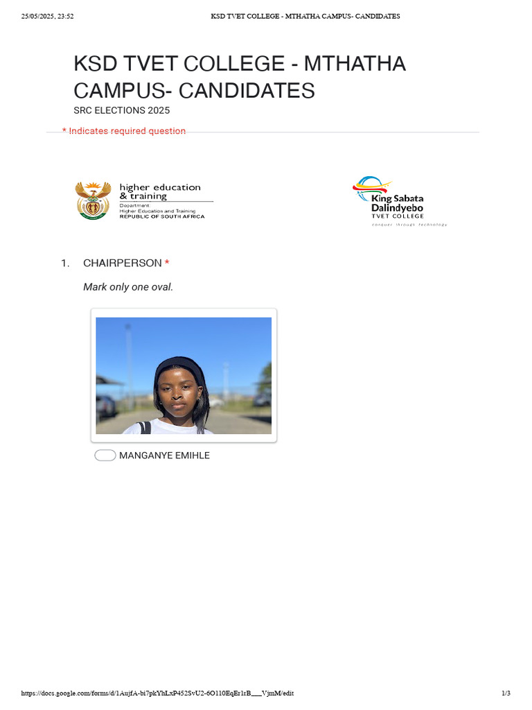 KSD Tvet College - Mthatha Campus - Google Forms | PDF