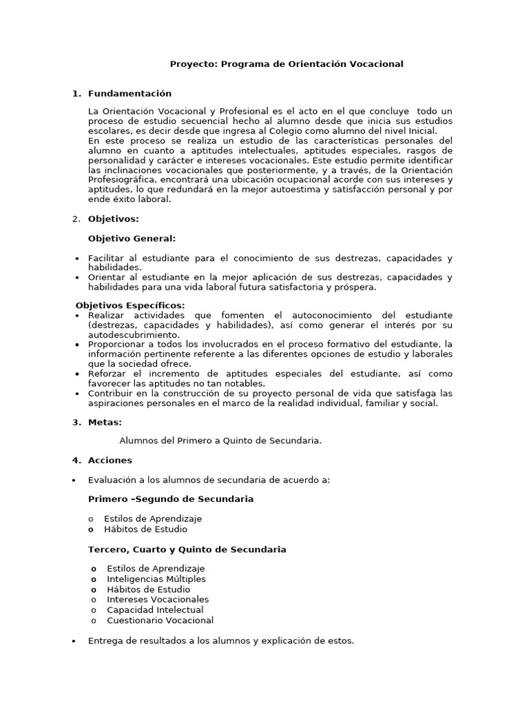 Programa de Orientación Vocacional | PDF | Aprendizaje | Sicología