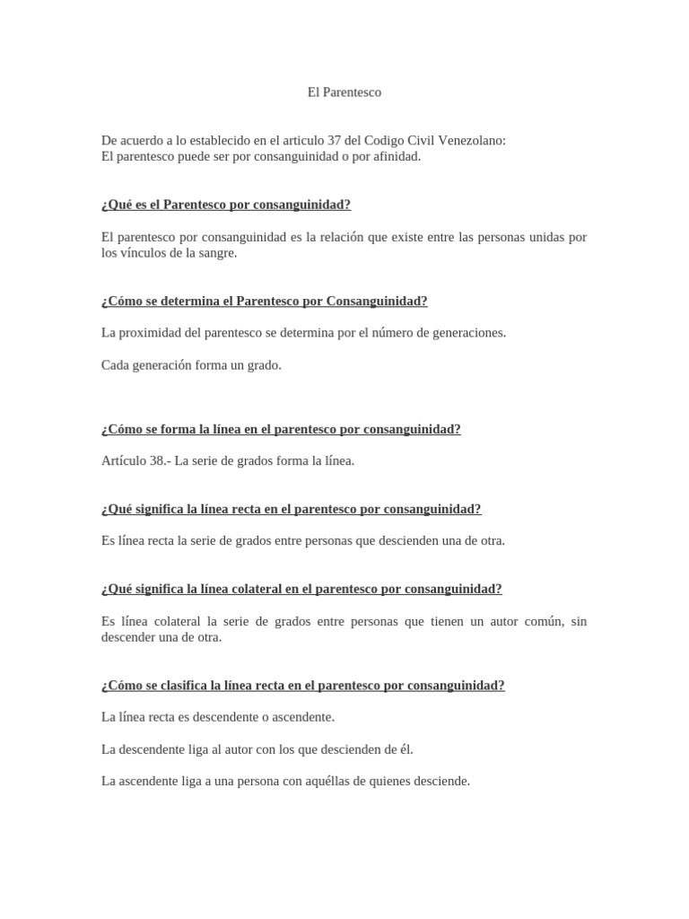 Parentesco: Consanguinidad y Afinidad | PDF | Parentesco | Convenciones ...