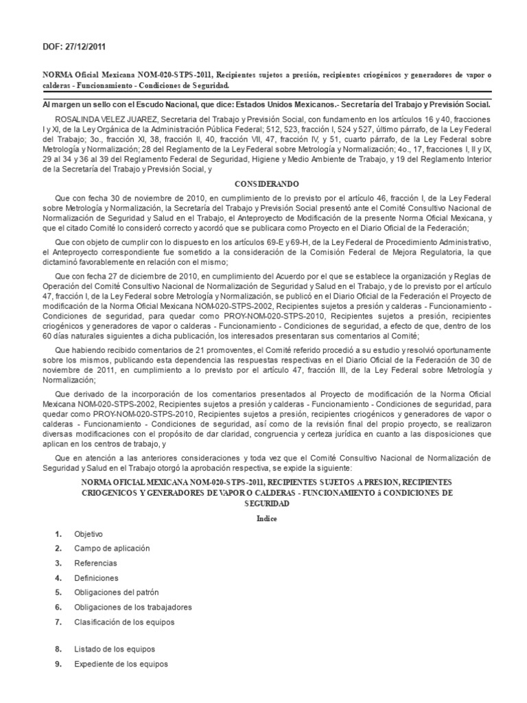 Nom-020-Stps-2011 | PDF | Presión | Gases