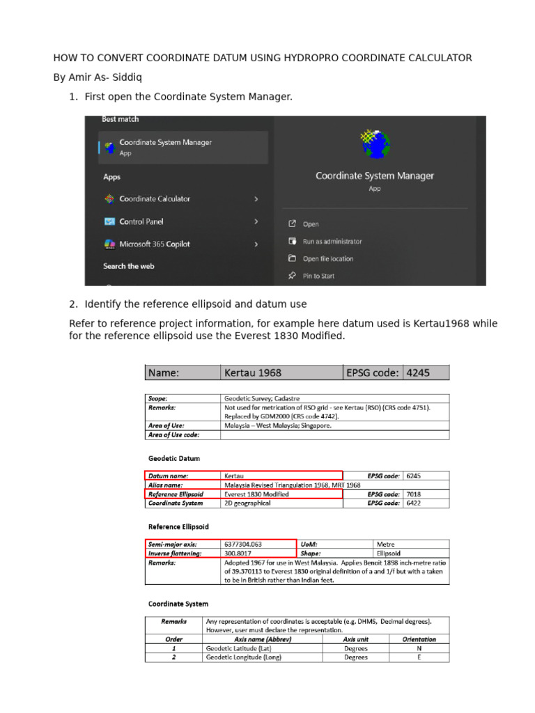 How To Convert Coordinate Transformation Using Hydropro | PDF | Geodesy | Geographical Technology