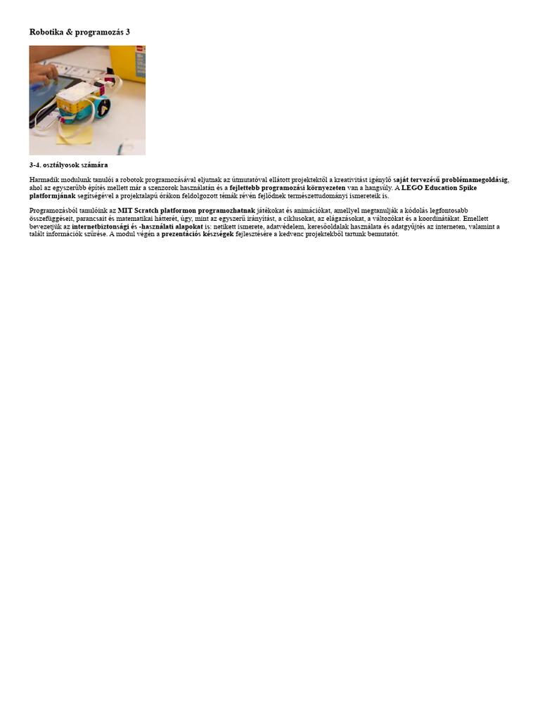 Robotika És Programozás Gyerekeknek - 3 Funside School Szakkörök | PDF