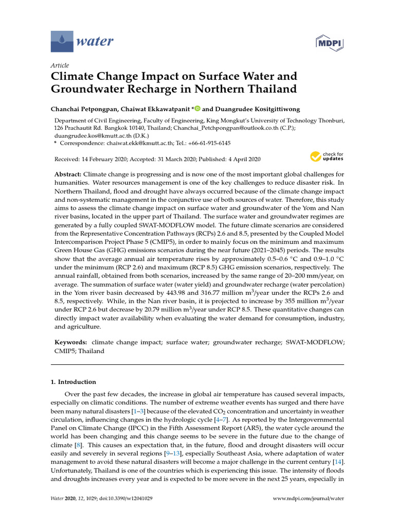 Climate Change Impact On Surface Water and Groundwater Recharge in Northern Thailand 2020 | PDF ...