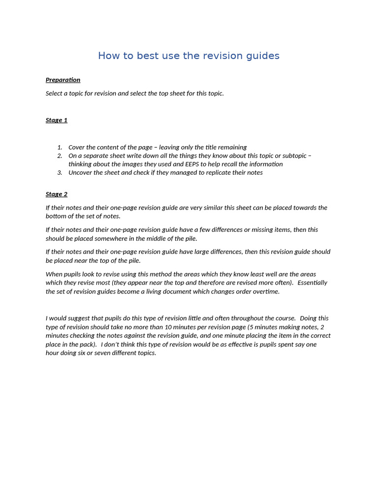 How To Best Use The Revision Guides | PDF