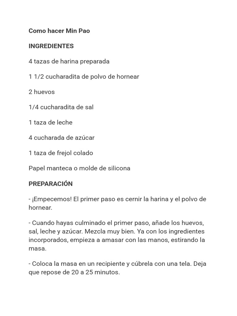 Receta de Min Pao Casero | PDF