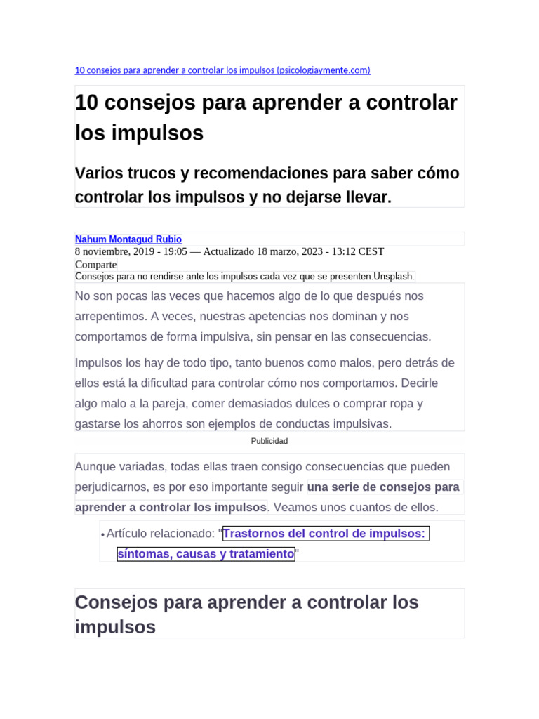 10 Consejos para Aprender A Controlar Los Impulsos | PDF ...