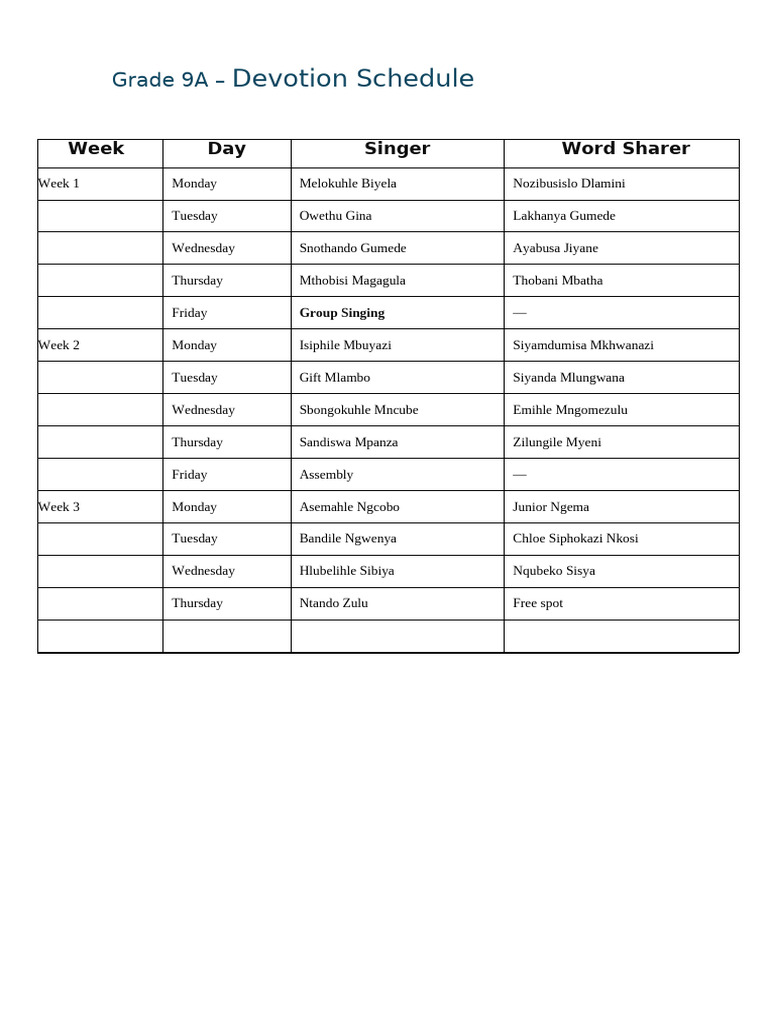 Devotion ScHEDULE | PDF