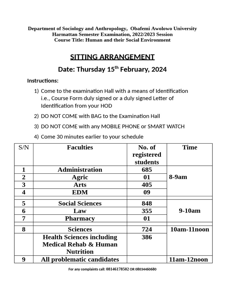 SSC 101 Sittting Arrangement - Tentative | PDF