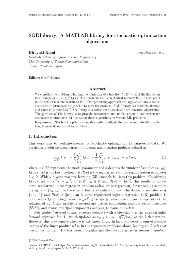 A Matlab Library For Stochastic Optimization Algorithms Pdf Mathematical Optimization