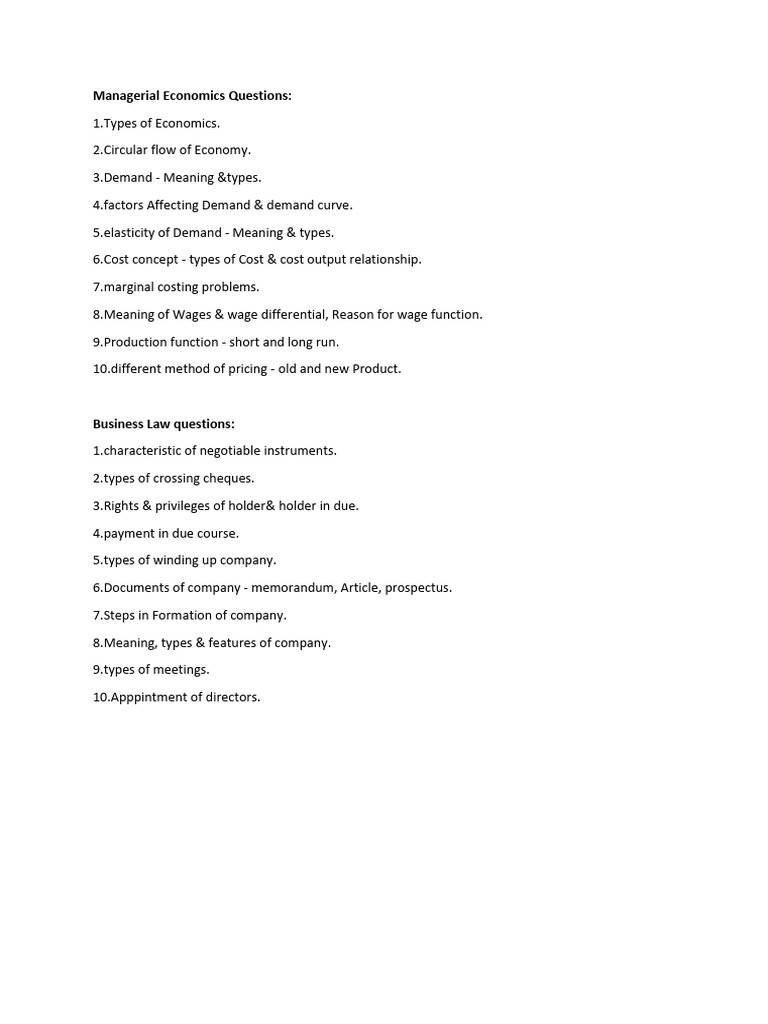 Managerial Economics Questions | PDF