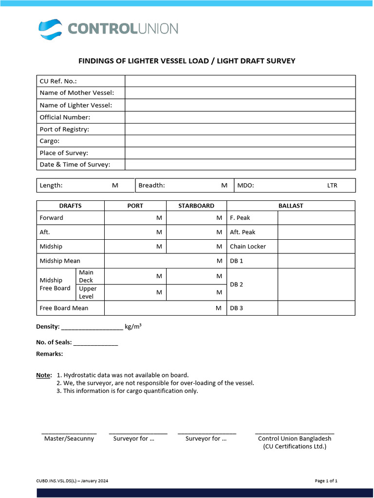 Lighter Vessel Draft Survey Findings | PDF