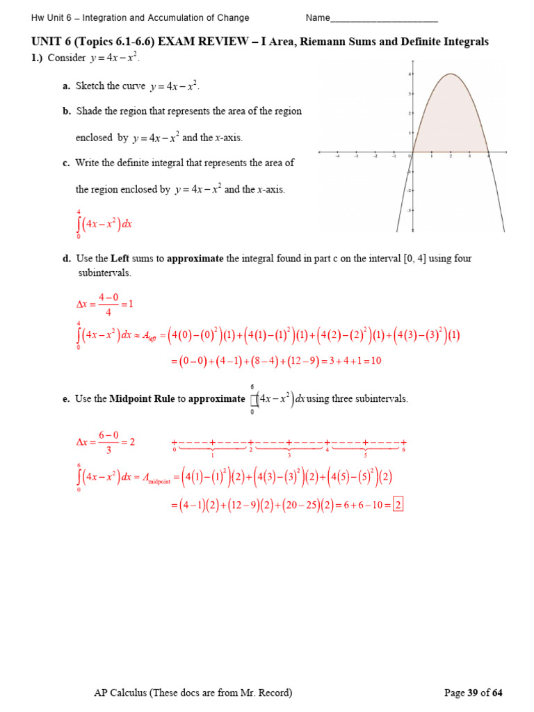 AP Calculus Unit 6 Exam Review Guide | PDF | Integral | Area