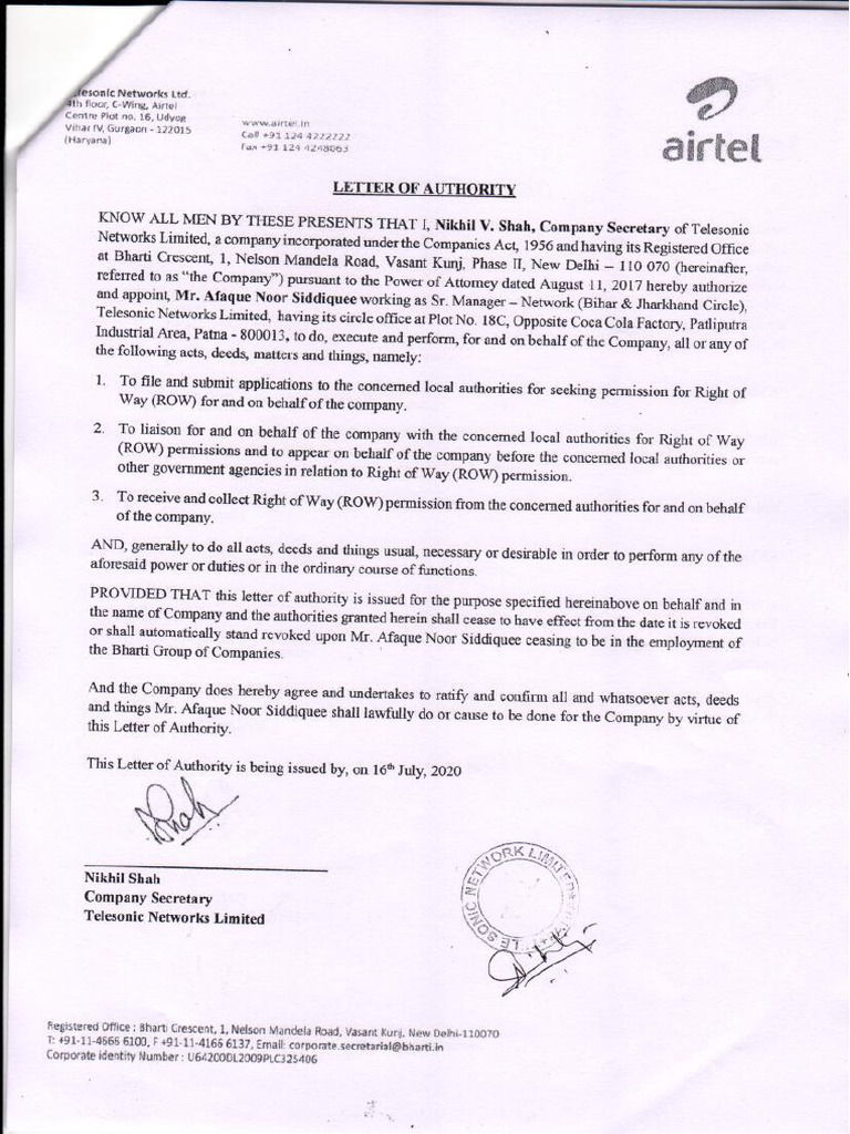 Y Fir Letter of Authority | PDF