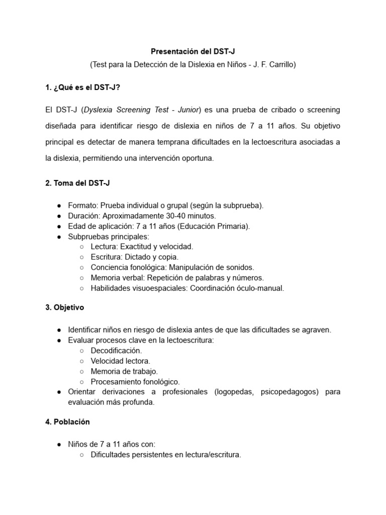 DST-J: Test de Dislexia Infantil | PDF | Dislexia | Cognición