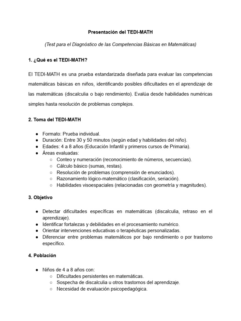 Presentación Del TEDI-MATH | PDF | Ciencia cognitiva | Modificación de comportamiento