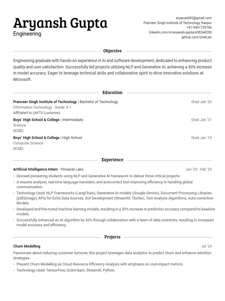 Aryansh Gupta - Engineering - Resume | PDF | Artificial Intelligence | Intelligence (AI) & Semantics