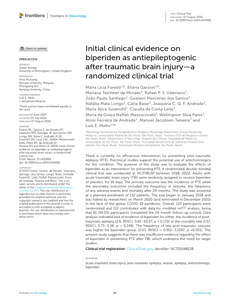 Initial Clinical Evidence On Biperiden As Antiepileptogenic After ...